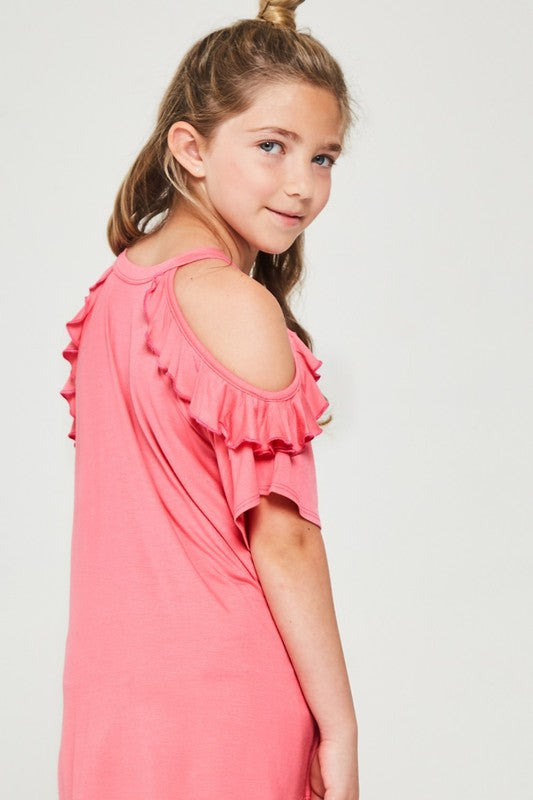 W&W Ruffled Cold Shoulder Top - Candy Pink - Pearls and Piggytails